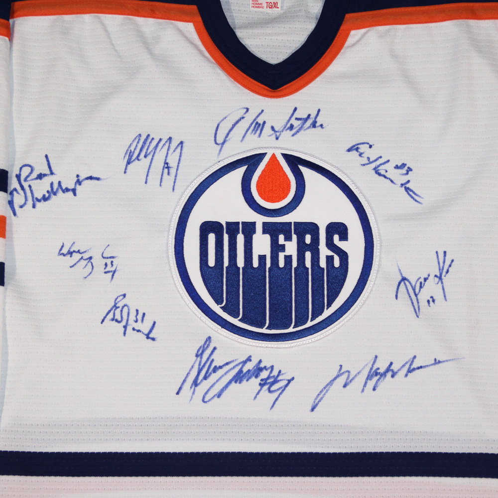 Edmonton Oilers Replica Jersey Autographed By All 9 Retired Banner ...