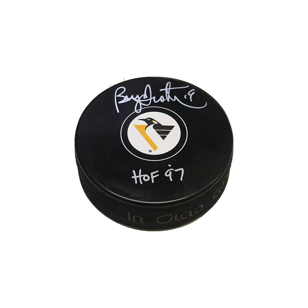 BRYAN TROTTIER Signed Pittsburgh Penguins Puck - HOF 97 - NHL Auctions
