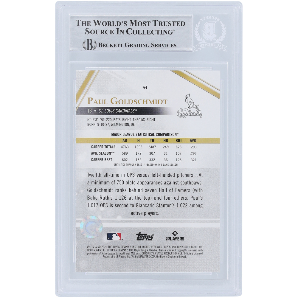 Paul Goldschmidt St. Louis Cardinals Autographed 2021 Topps Gold Label ...