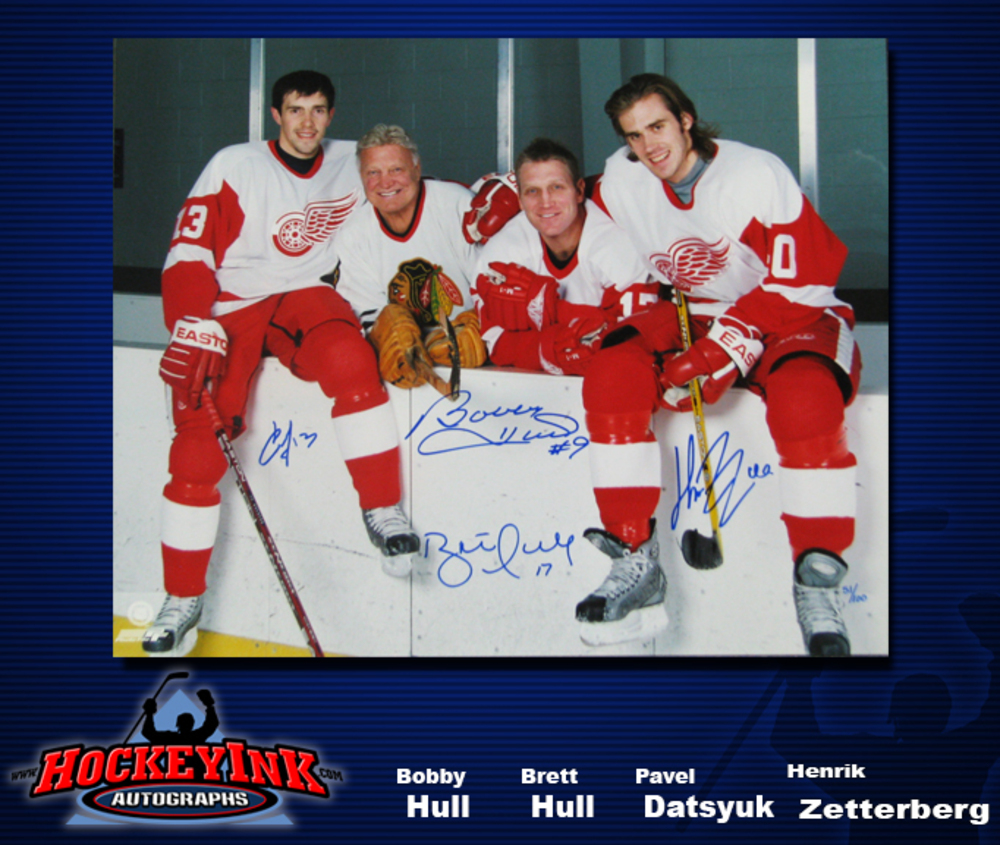 BRETT HULL, BOBBY HULL, PAVEL DATSYUK, & HENRIK ZETTERBERG Signed 16 X ...