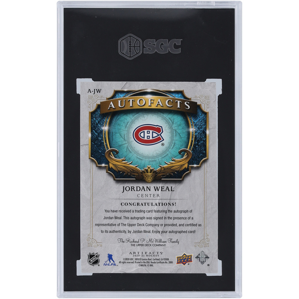 Jordan Weal Montreal Canadiens Autographed 2020-21 Upper Deck Artifacts ...