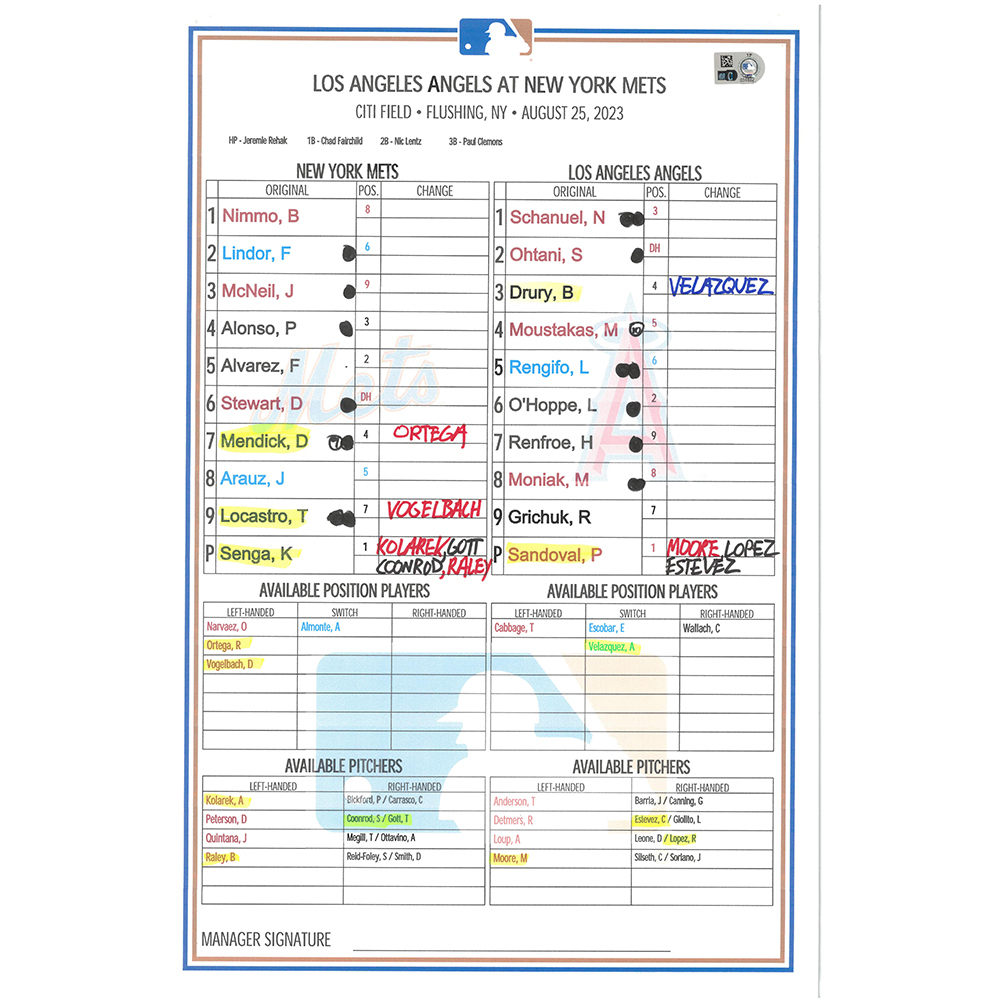 Game Used Dugout Lineup Card - Ohtani 1st Game at Citi Field; Senga 6.2 ...