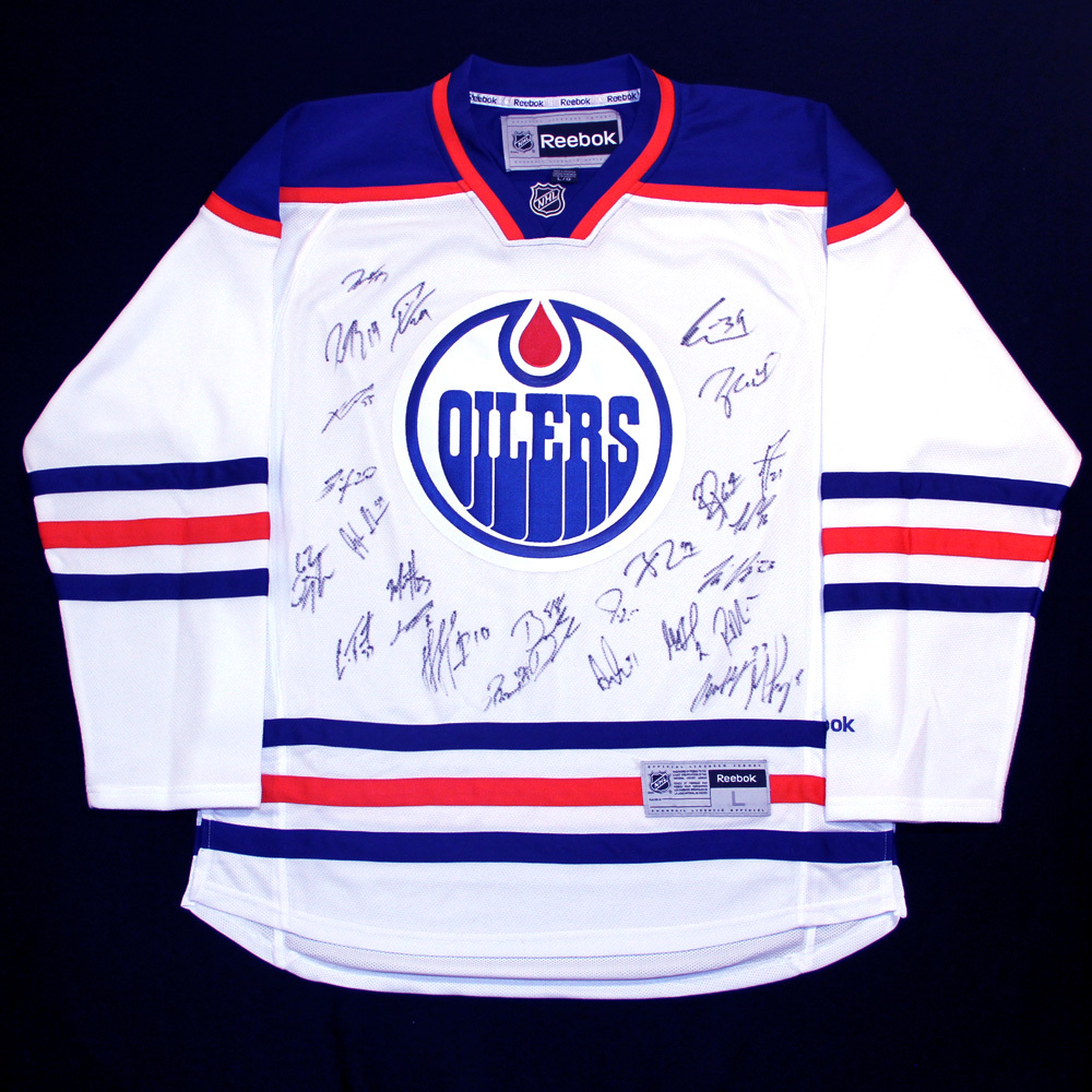 2015-16 Edmonton Oilers Team Signed White Oilers RBK Replica Jersey ...