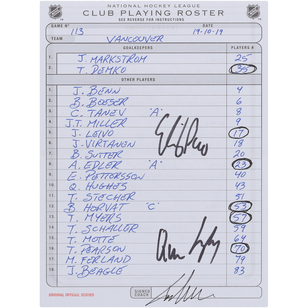 Elias Pettersson and Quinn Hughes Vancouver Canucks Autographed Game ...