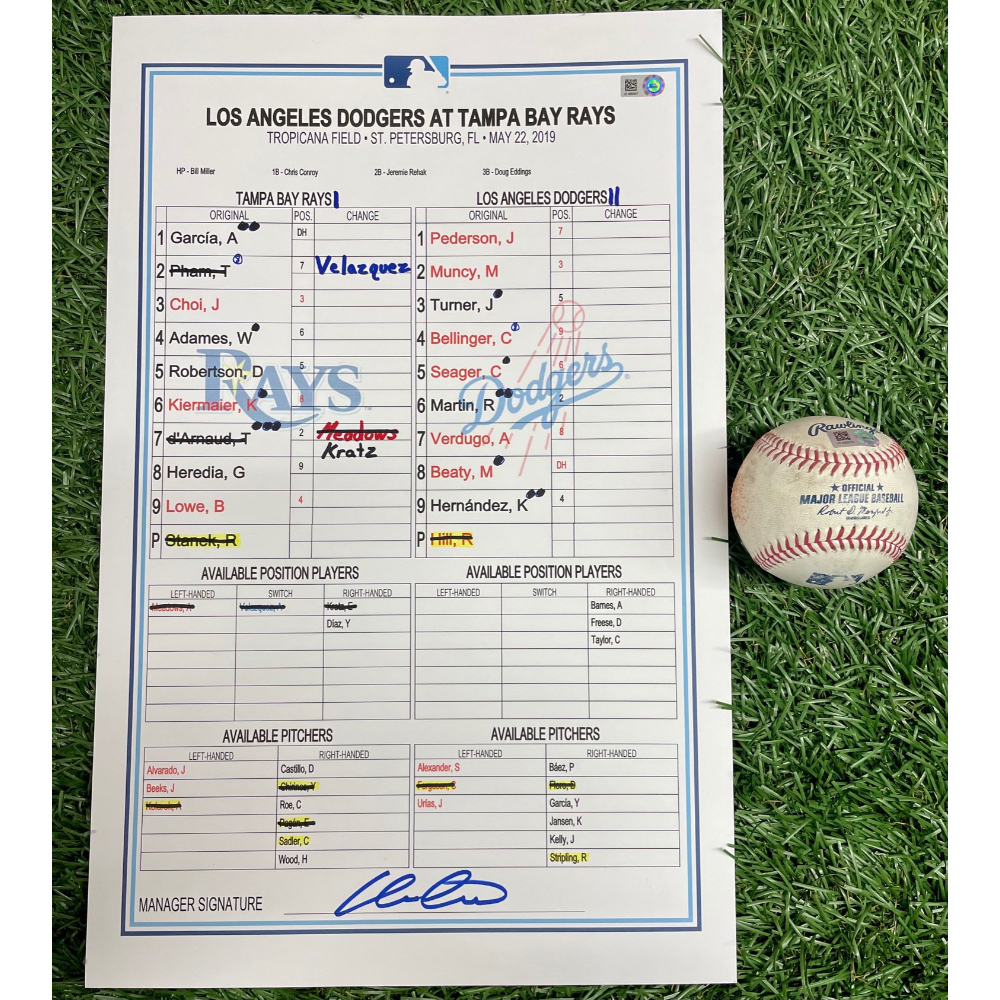 Game Used Lineup Card: Emilio Pagan (W, 1.1IP, 1 SO) - Tommy Pham (6 ...
