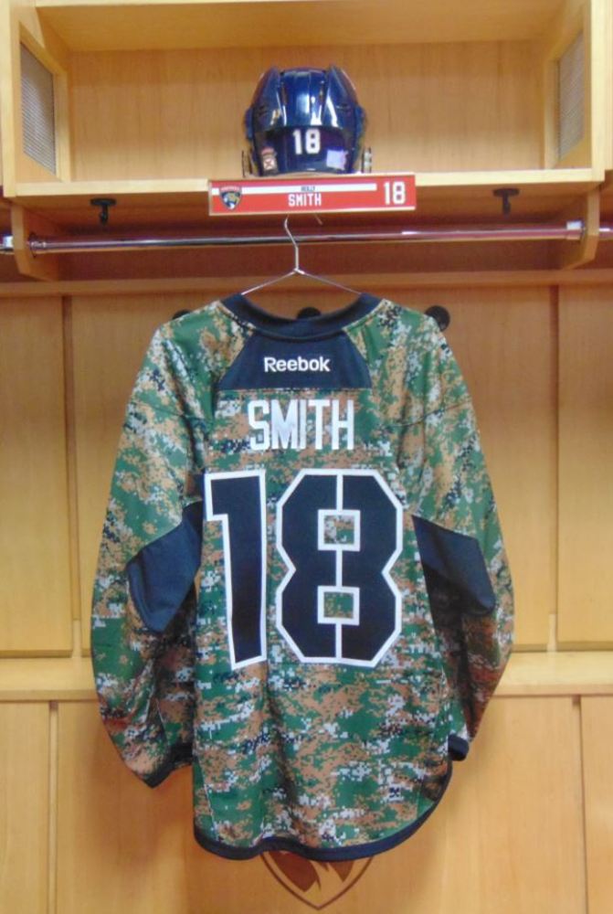 #18 Reilly Smith Warm-Up Worn and Autographed Military Jersey. Size 54 ...