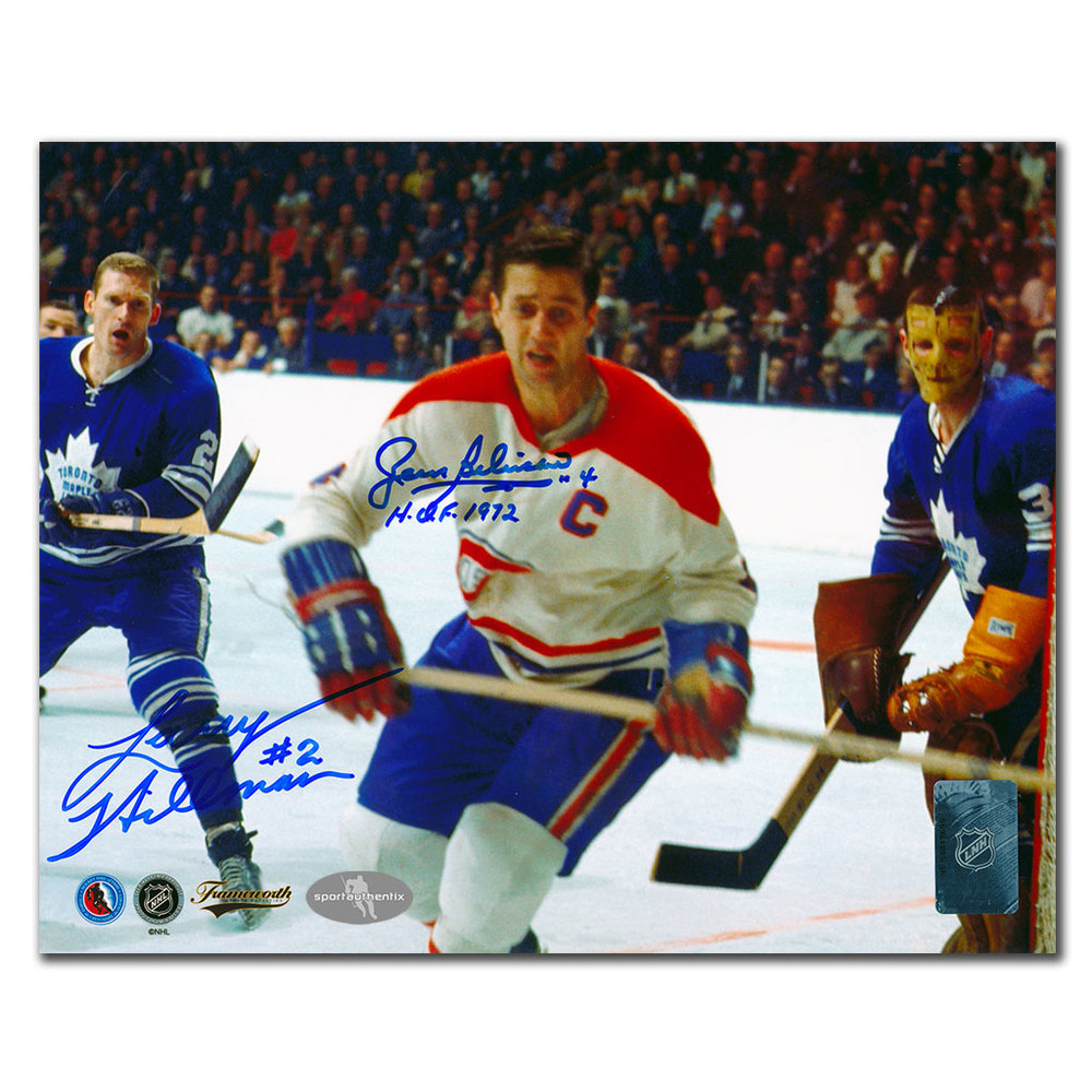 Jean Beliveau vs Larry Hillman Dual Autographed 8x10 Photo - NHL Auctions