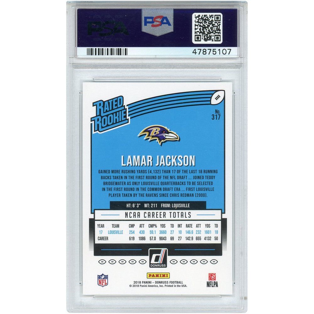 Lamar Jackson Baltimore Ravens 2018 Panini Donruss Rookie #317 Card ...