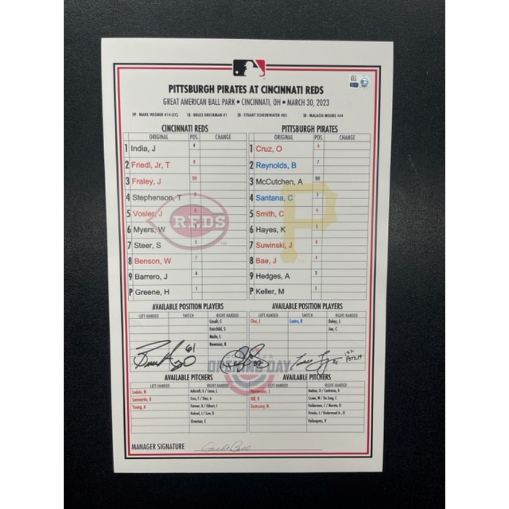 Autographed Opening Day Lineup Card - Todd Frazier, Bronson Arroyo and ...