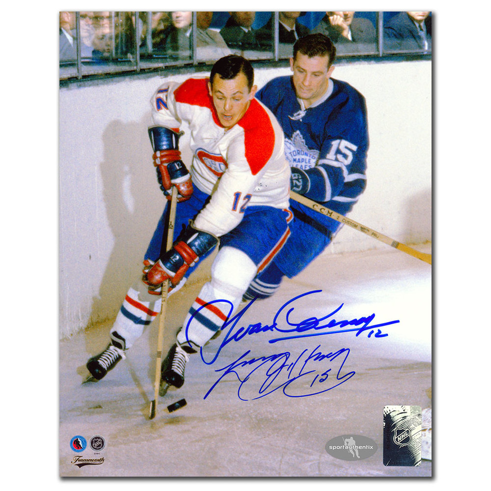 Yvan Cournoyer vs Larry Jeffrey Dual Autographed 8x10 Photo - NHL Auctions