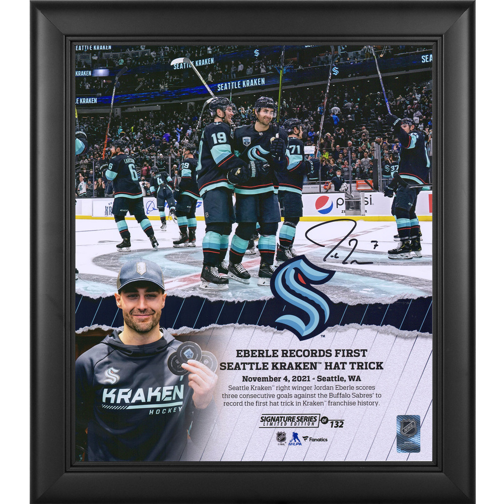 Jordan Eberle Seattle Kraken Framed Autographed 15'' x 17'' Hat Trick ...