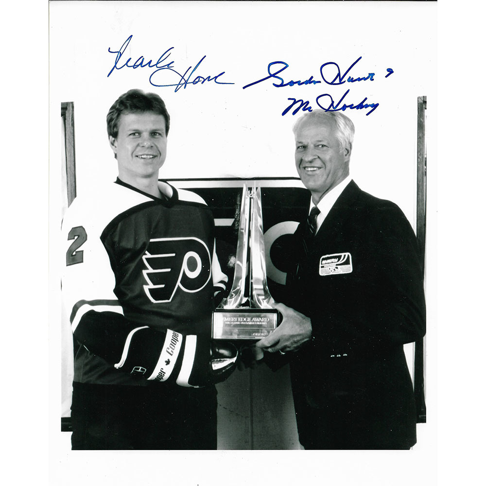 Gordie & Mark Howe Autographed 8X10 Photo w/Award - NHL Auctions