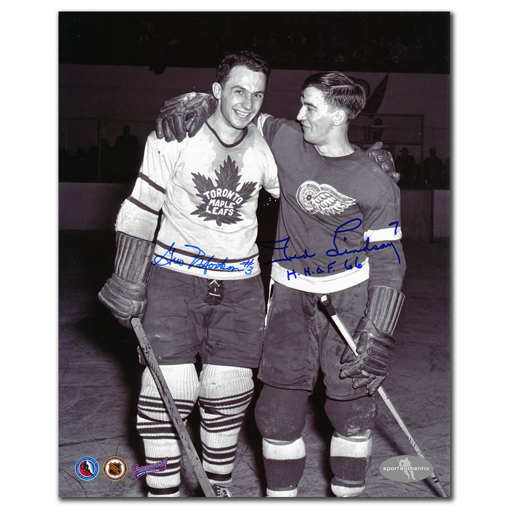 Gus Mortson vs Ted Lindsay Dual Autographed 8x10 Photo - NHL Auctions