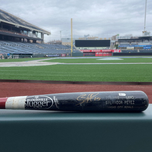 Game-Used & Autographed Broken Bat: Salvador Perez (KC@STL 6/13/15 ...