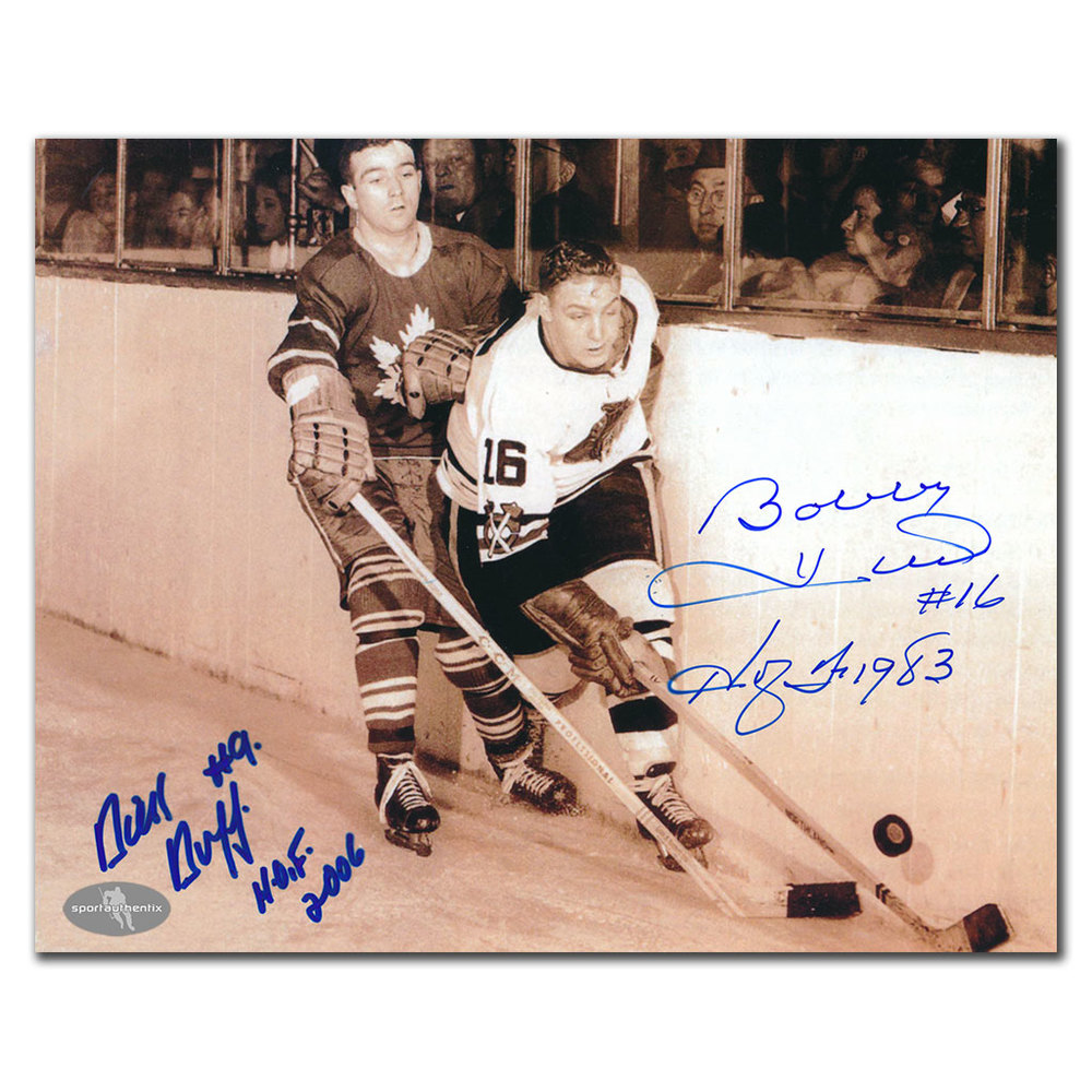 Dick Duff vs Bobby Hull HOF Dual Autographed 8x10 Photo - NHL Auctions