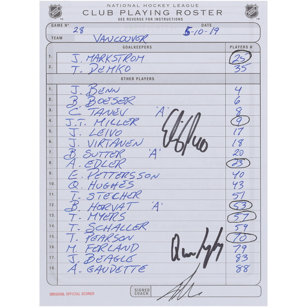 Elias Pettersson and Quinn Hughes Vancouver Canucks Autographed Game ...