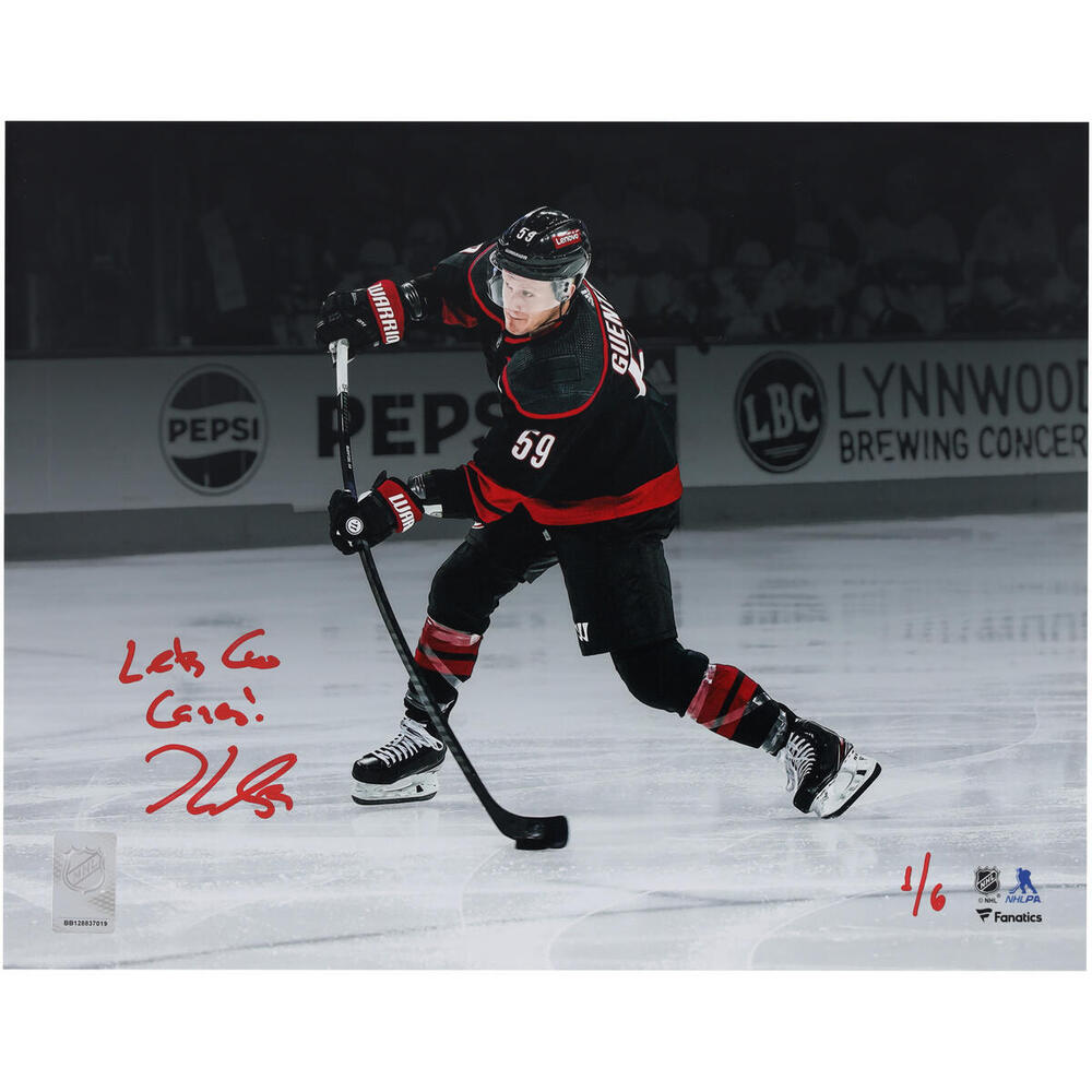 Jake Guentzel Carolina Hurricanes Autographed 11" x 14" Black Jersey Shooting Spotlight ...