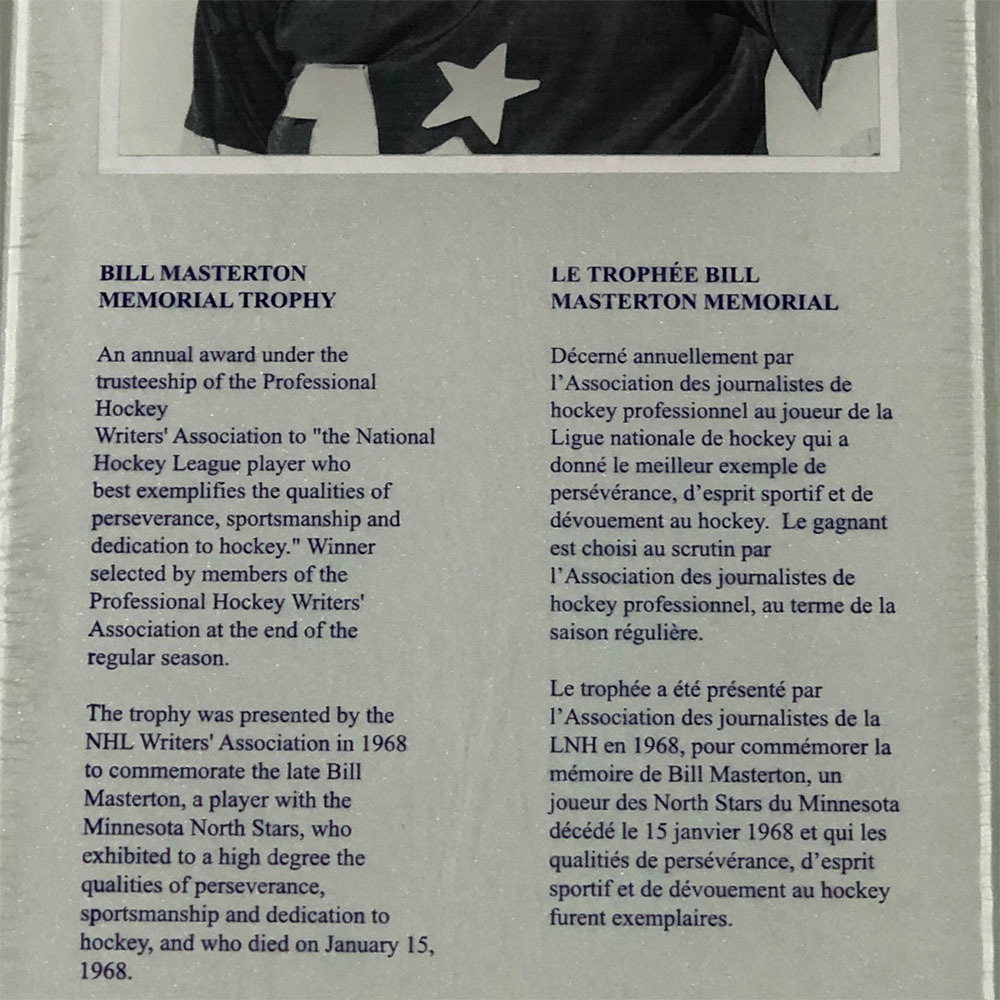 Bill Masterton Memorial Trophy Plexiglass Plaque - Once on Display in ...