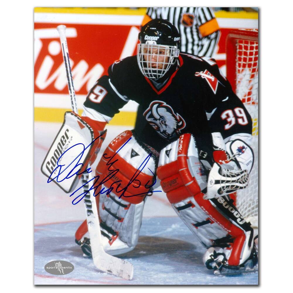 Dominik Hasek Buffalo Sabres BLACK JERSEY Autographed 8x10 - NHL Auctions