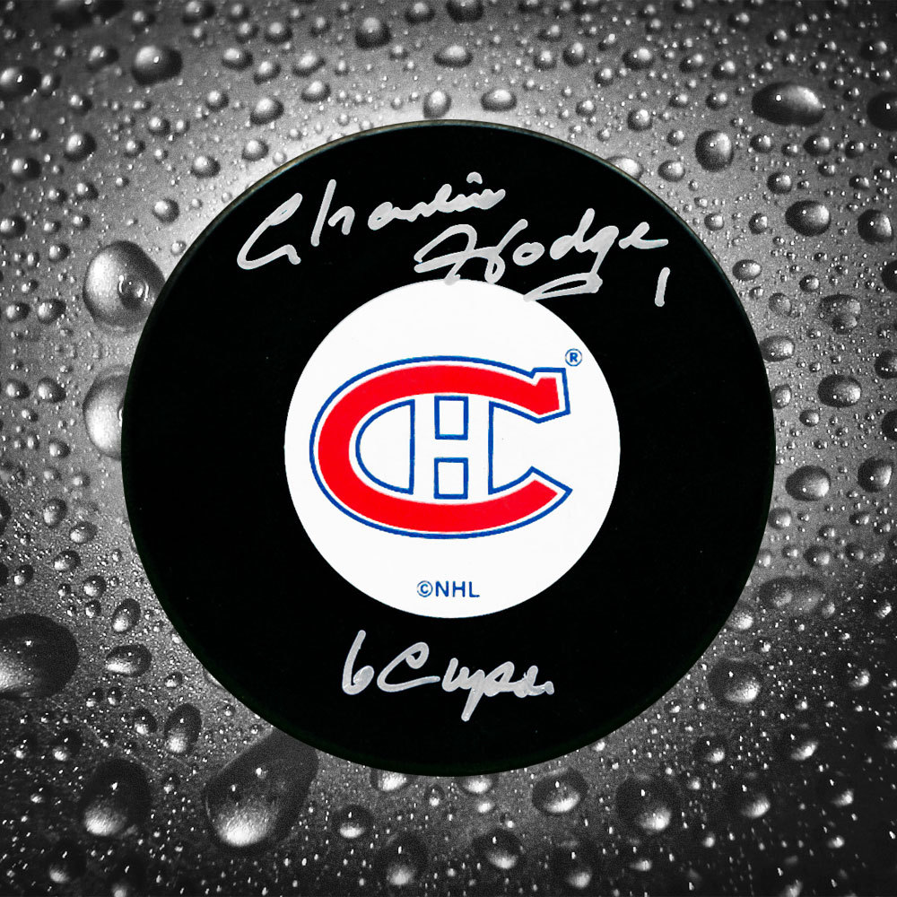 Charlie Hodge Montreal Canadiens 6 Cups Autographed Puck - NHL Auctions