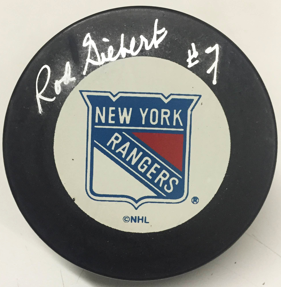 ROD GILBERT Signed New York Rangers Puck *Exact puck Shown - NHL Auctions