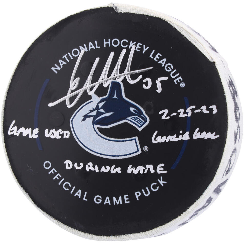 Linus Ullmark Boston Bruins Autographed Game-Used Puck vs. Vancouver ...