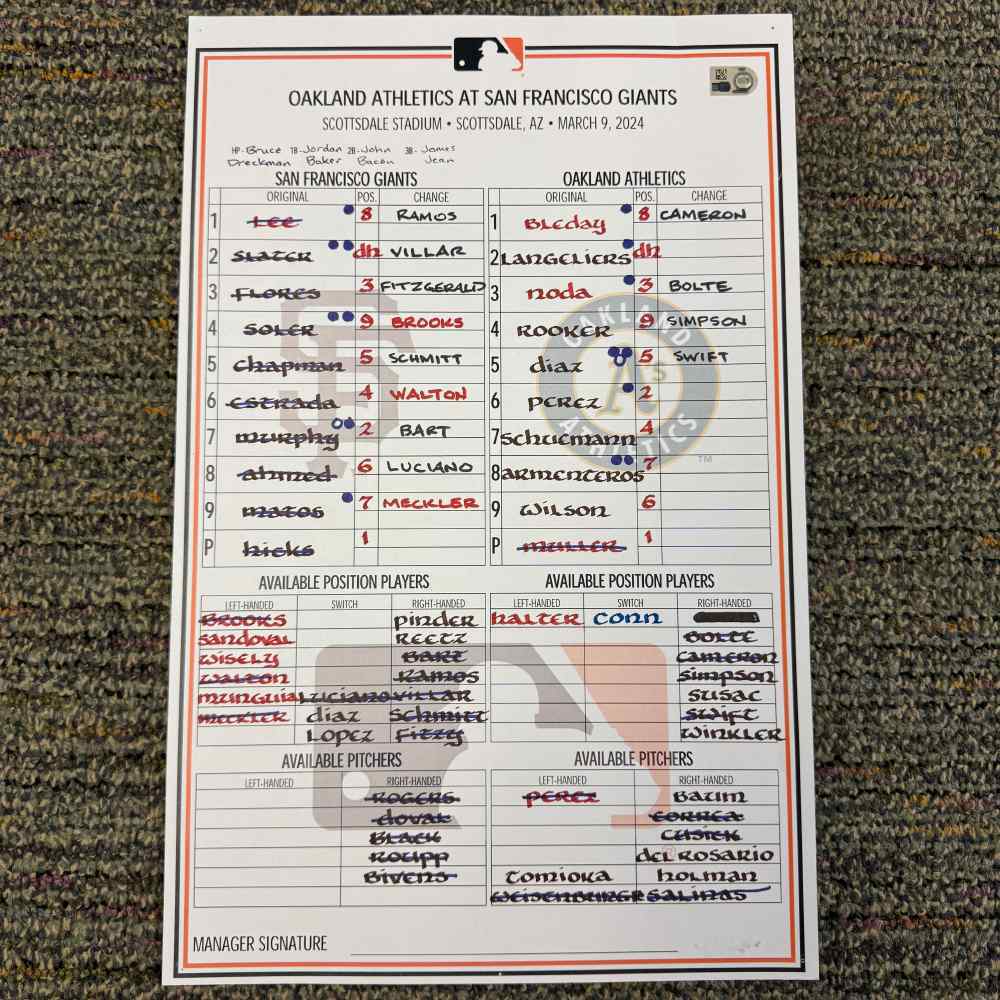 2024 Spring Training Lineup Card - 3/9/24 vs. Oakland Athletics (SS ...