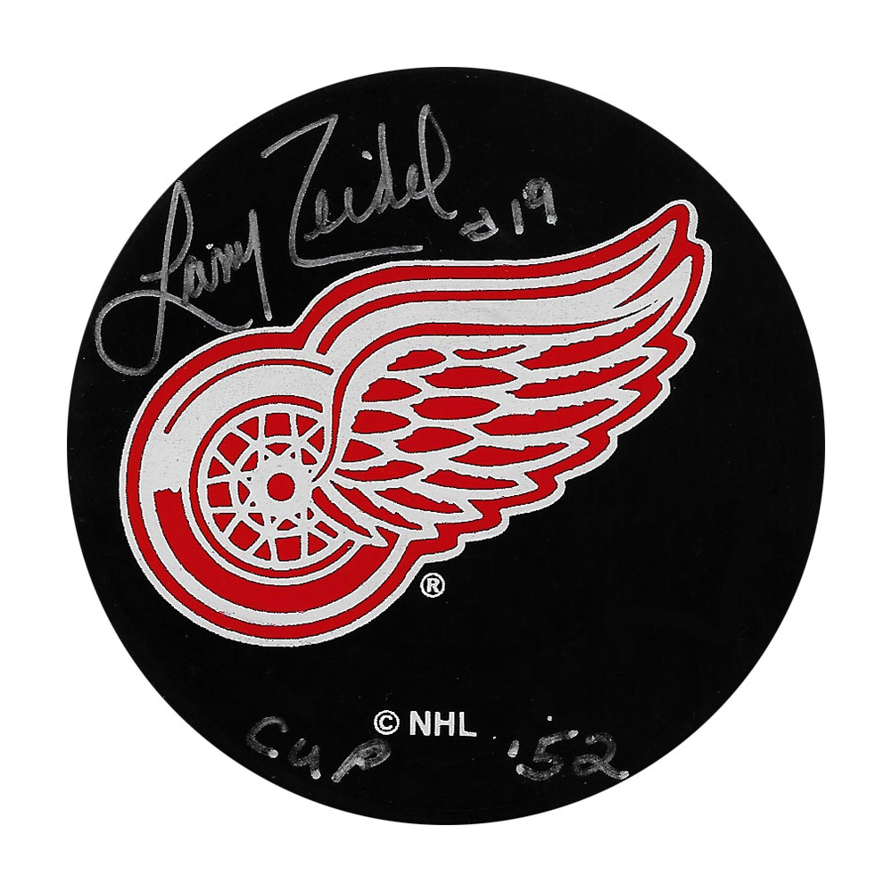 Larry Zeidel Autographed Detroit Red Wings Puck w/CUP 52 Inscription ...