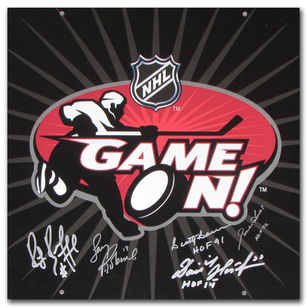 Multi-Signed NHL Game On Sign - Bourque, Robinson, Bowman, Hasek & Howe ...