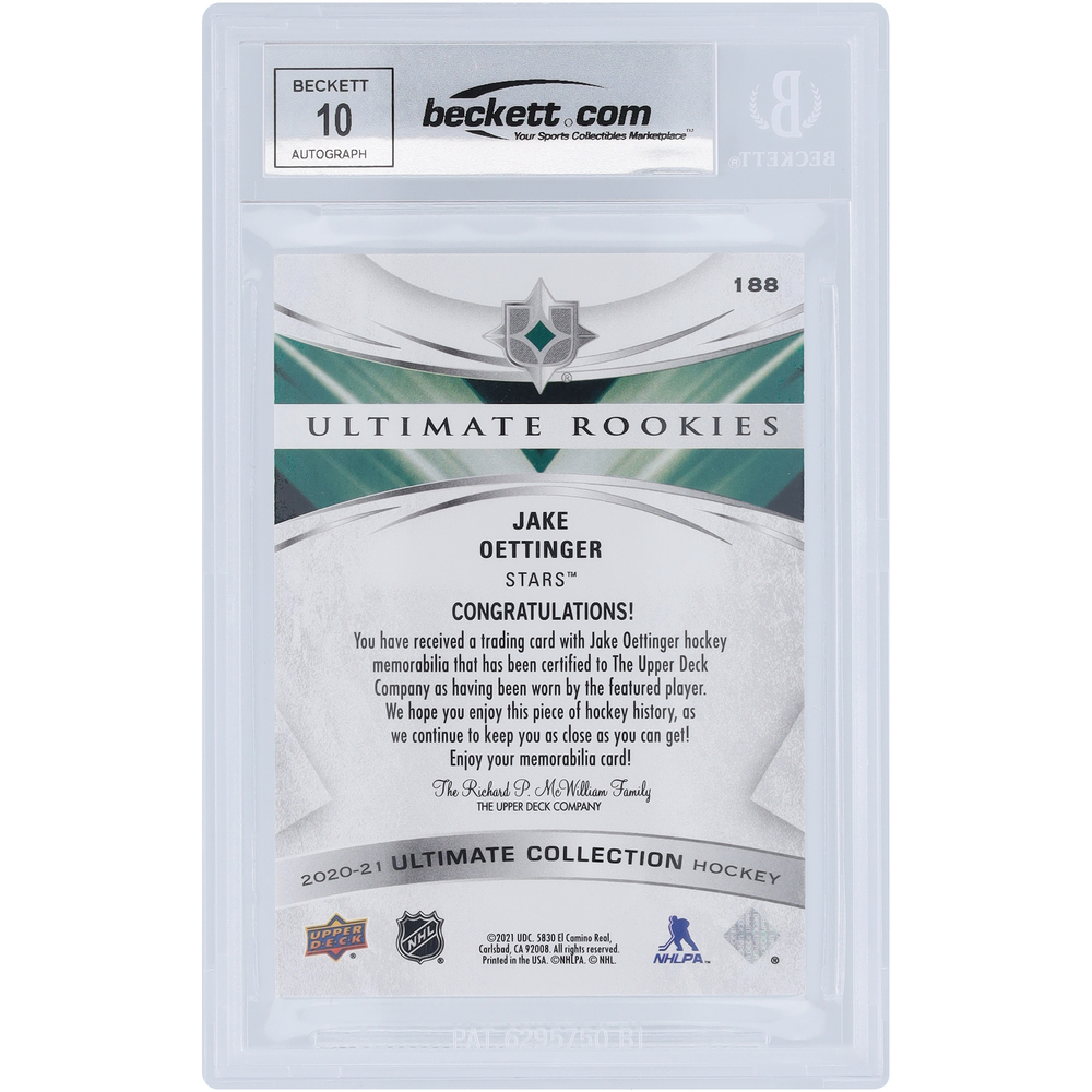 Jake Oettinger Dallas Stars Autographed 2020-21 Upper Deck Ultimate ...