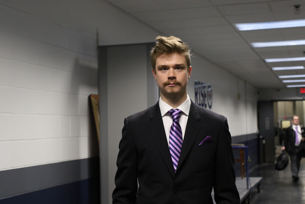 ERIC COMRIE Autographed Hockey Fights Cancer Necktie - NHL Auctions