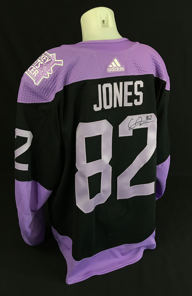 Caleb Jones #82 - Autographed 2020-21 Edmonton Oilers Pre-game Warm-Up ...