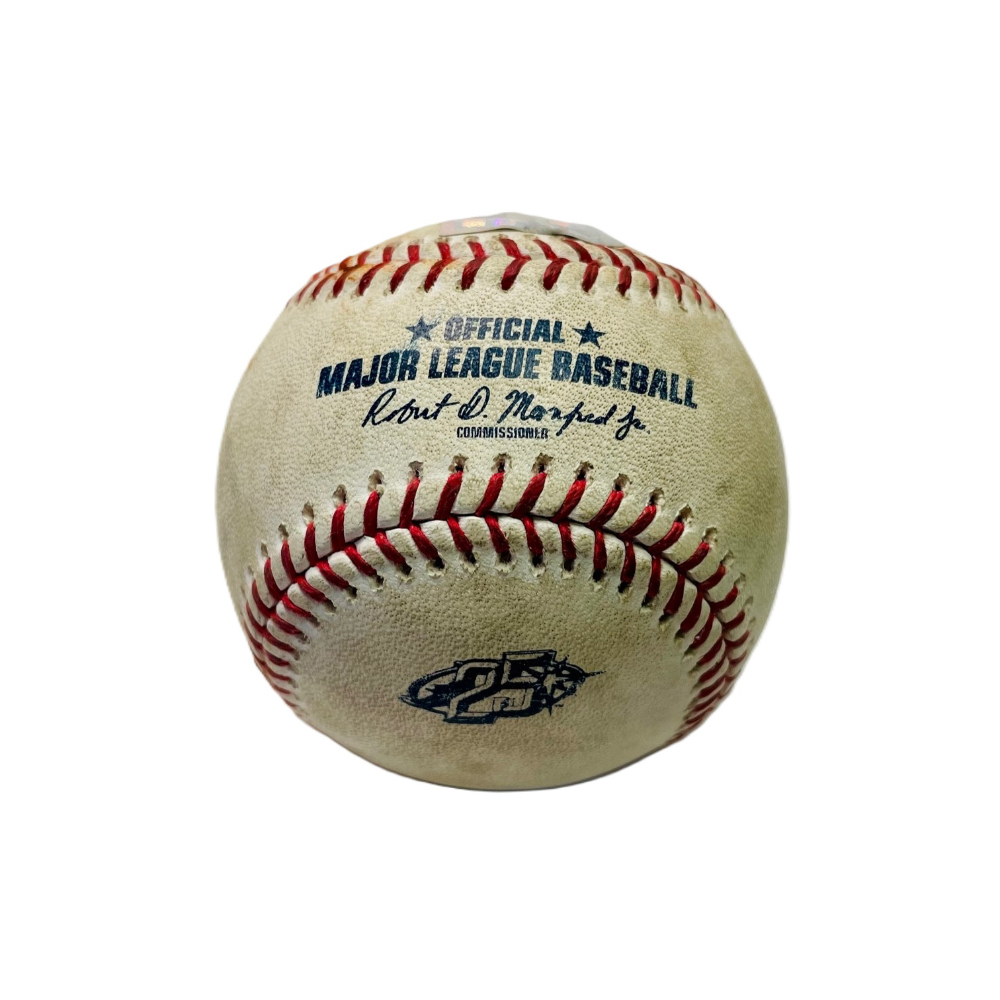 Game Used 25th Anniversary Baseball: Oscar Gonzalez double off Kevin ...