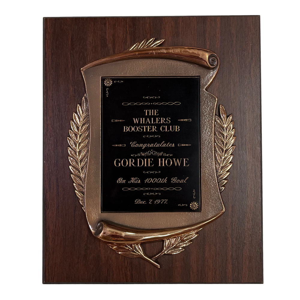 Gordie Howe's 1,000th Goal Plaque - Whalers Booster Club 1977 - NHL ...