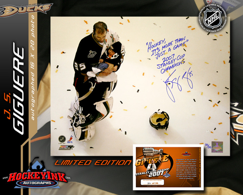 JEAN-SEBASTIEN GIGUERE Signed & Inscribed LIMITED EDITION Anaheim Ducks ...