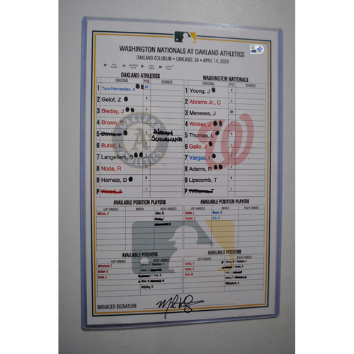 Game-Used Lineup Card - Washington Nationals at Athletics - 4/14/2024 ...