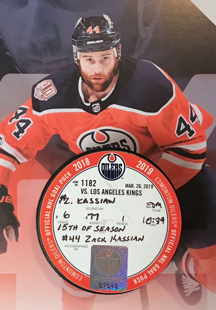 Zack Kassian #44 - Autographed Edmonton Oilers Goal Puck From March 26 ...