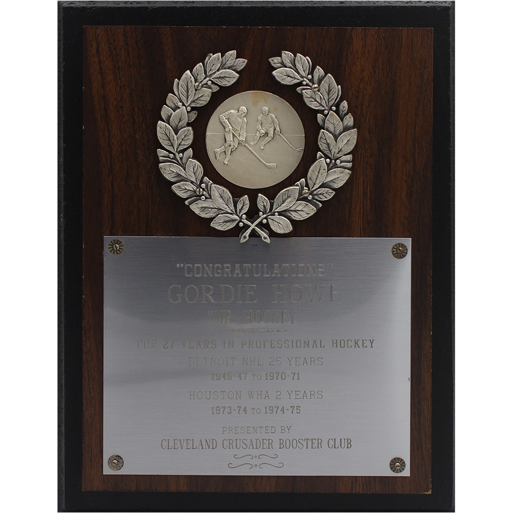 Gordie Howe's Cleveland Crusader Booster Club Plaque - NHL Auctions