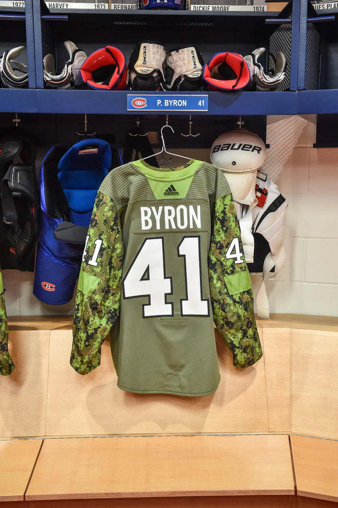 #41 Paul Byron Warm-Up Worn and Autographed Military Jersey - NHL Auctions