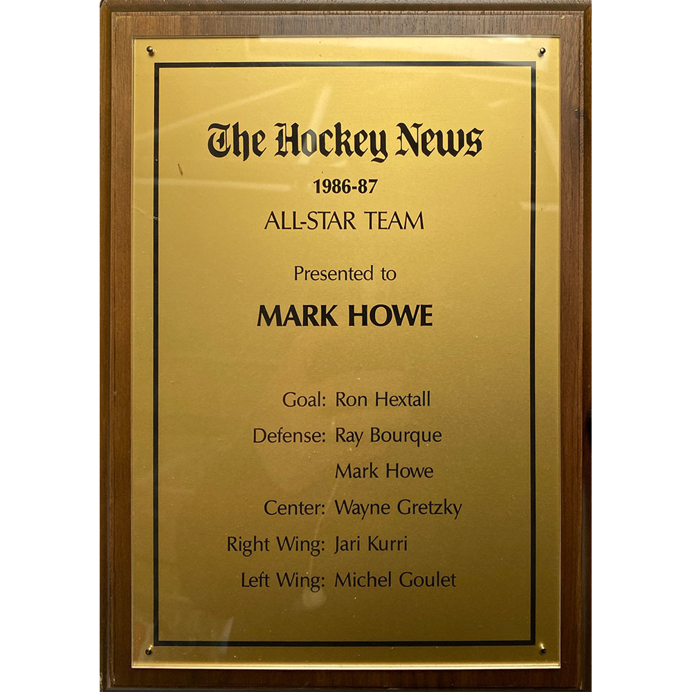 Mark Howe's 1986-87 The Hockey News All-Star Team Plaque - NHL Auctions