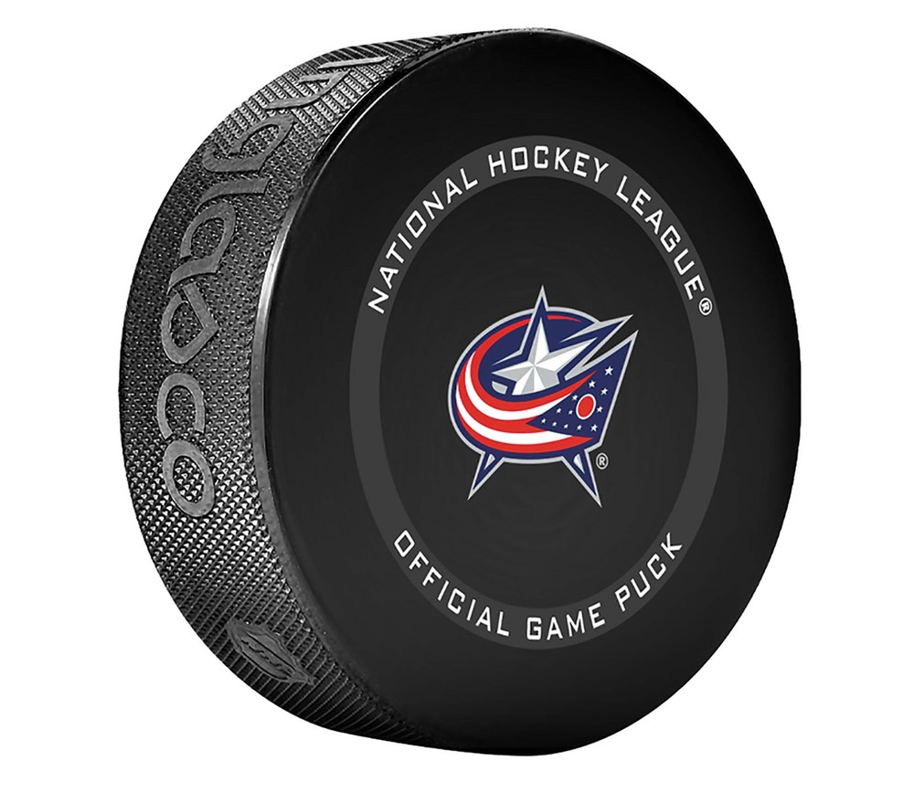 Columbus Blue Jackets vs. BostGame-Used Puck on Bruins Game-Used Puck ...