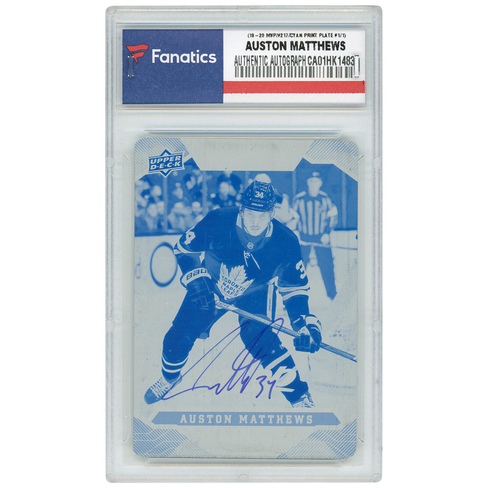 Auston Matthews Toronto Maple Leafs Autographed 2019-20 Upper Deck MVP #217 Cyan Printing Plate ...