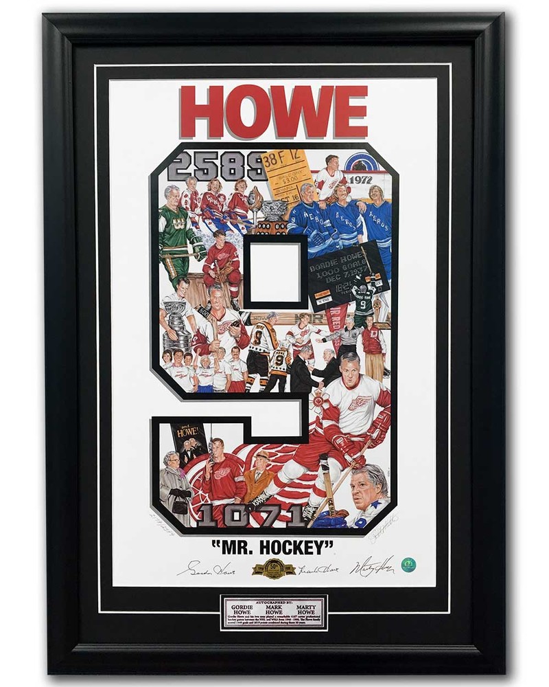Gordie, Mark and Marty Howe Family Signed Mr Hockey Art Collage 23x33 ...