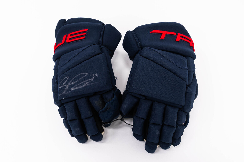 Signed and Game-Used TRUE Navy Third Gloves by #39 Sam Carrick - NHL ...