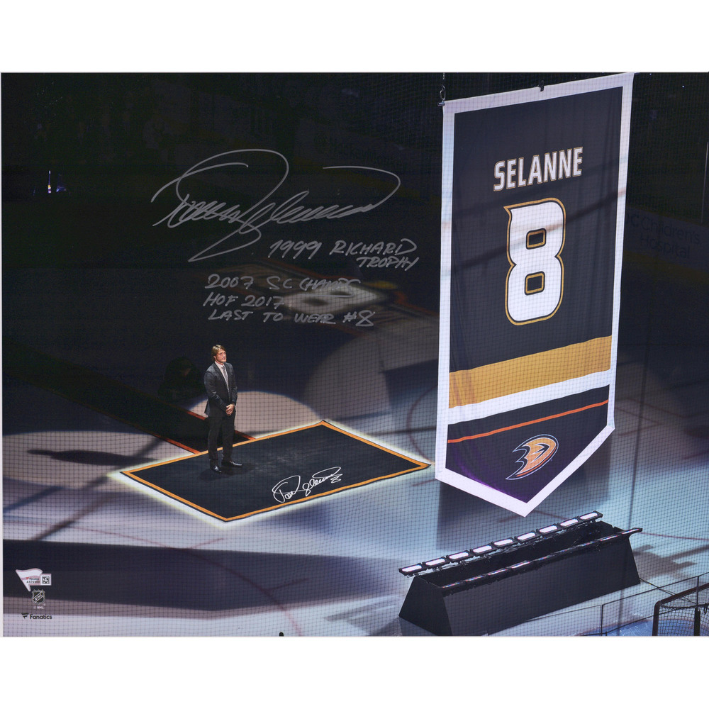 Teemu Selanne Anaheim Ducks Autographed 16" x 20" Banner Raising ...