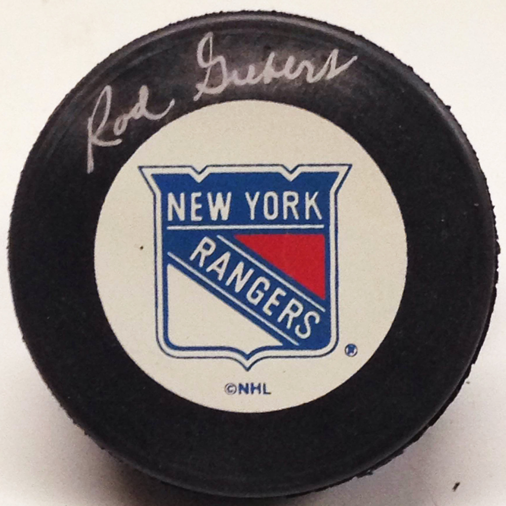 ROD GILBERT signed New York Rangers Puck *Signature is faded - NHL Auctions