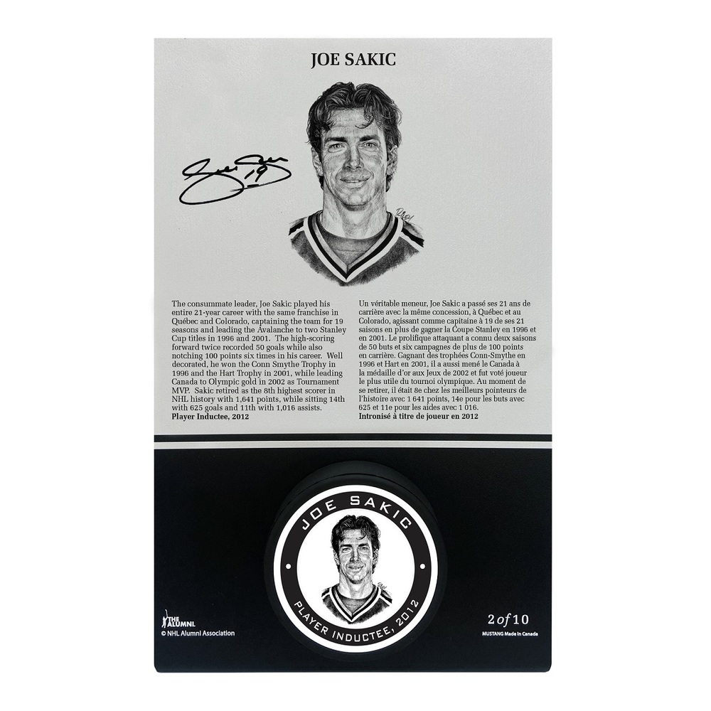 Joe Sakic Autographed Legends Line Honoured Member Puck Stand - Limited ...