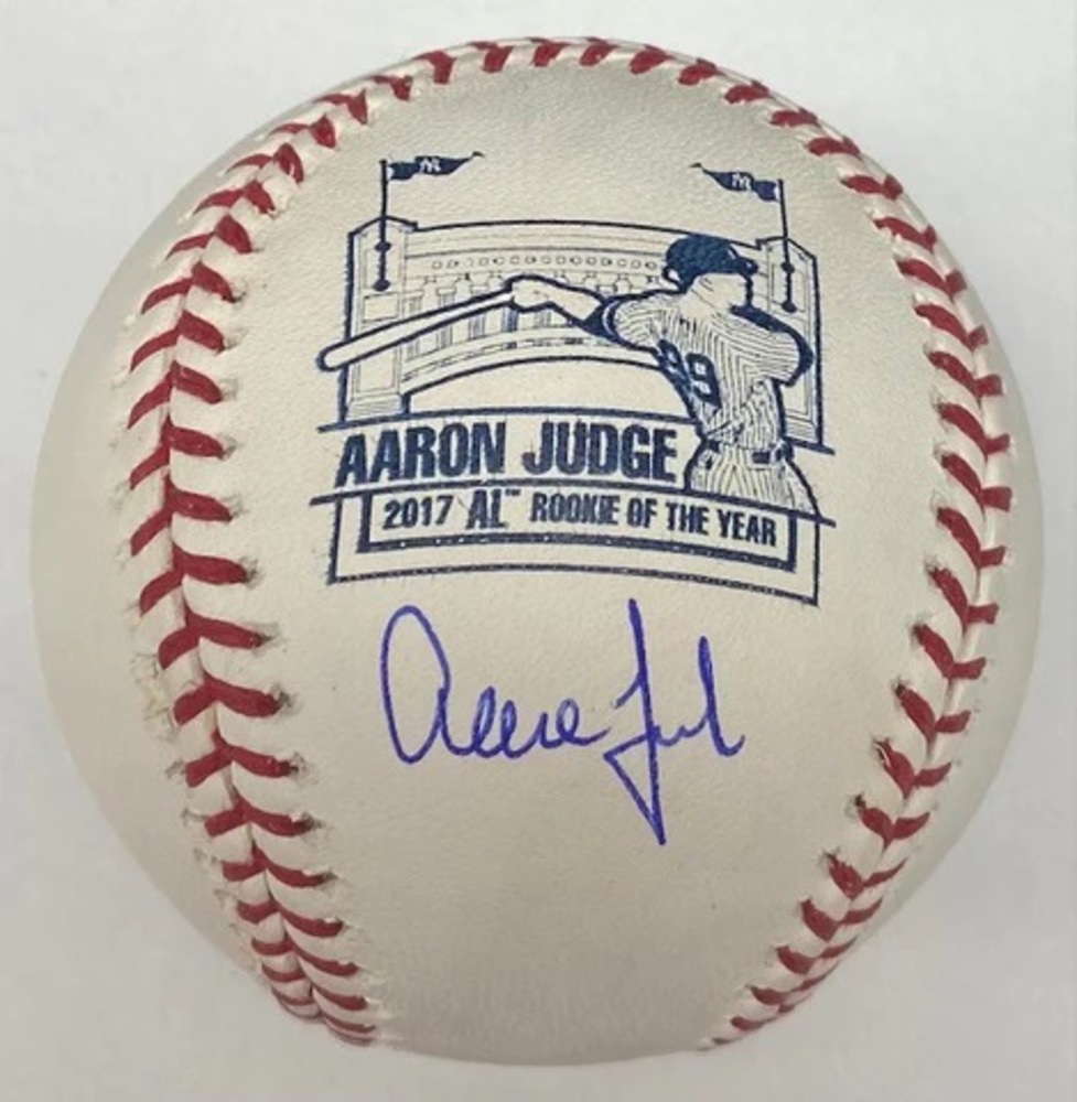 Aaron Judge Autographed 2017 AL ROY Logo Baseball | MLB Auctions