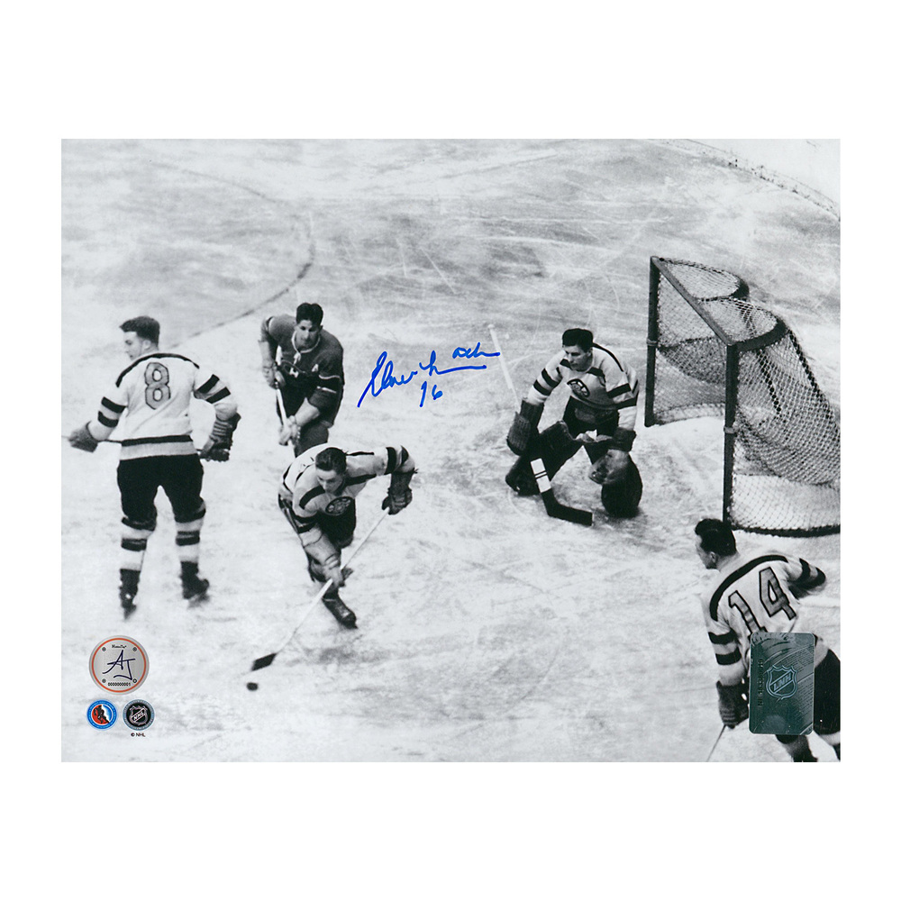 Elmer Lach Montreal Canadiens Signed Vintage Action vs Boston 8x10 ...