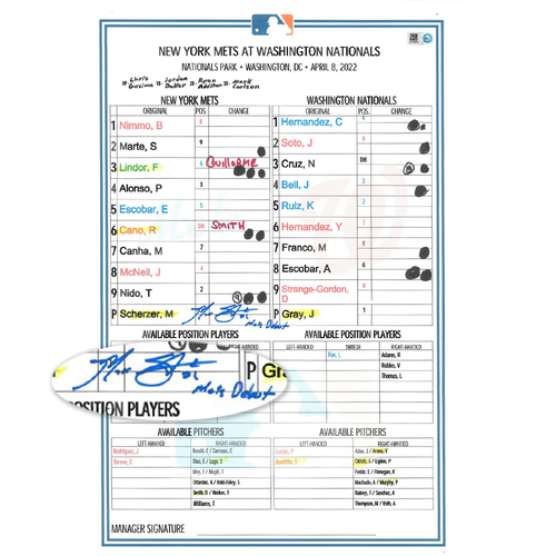 Max Scherzer #21 - Autographed Game Used Dugout Lineup Card - Inscribed ...